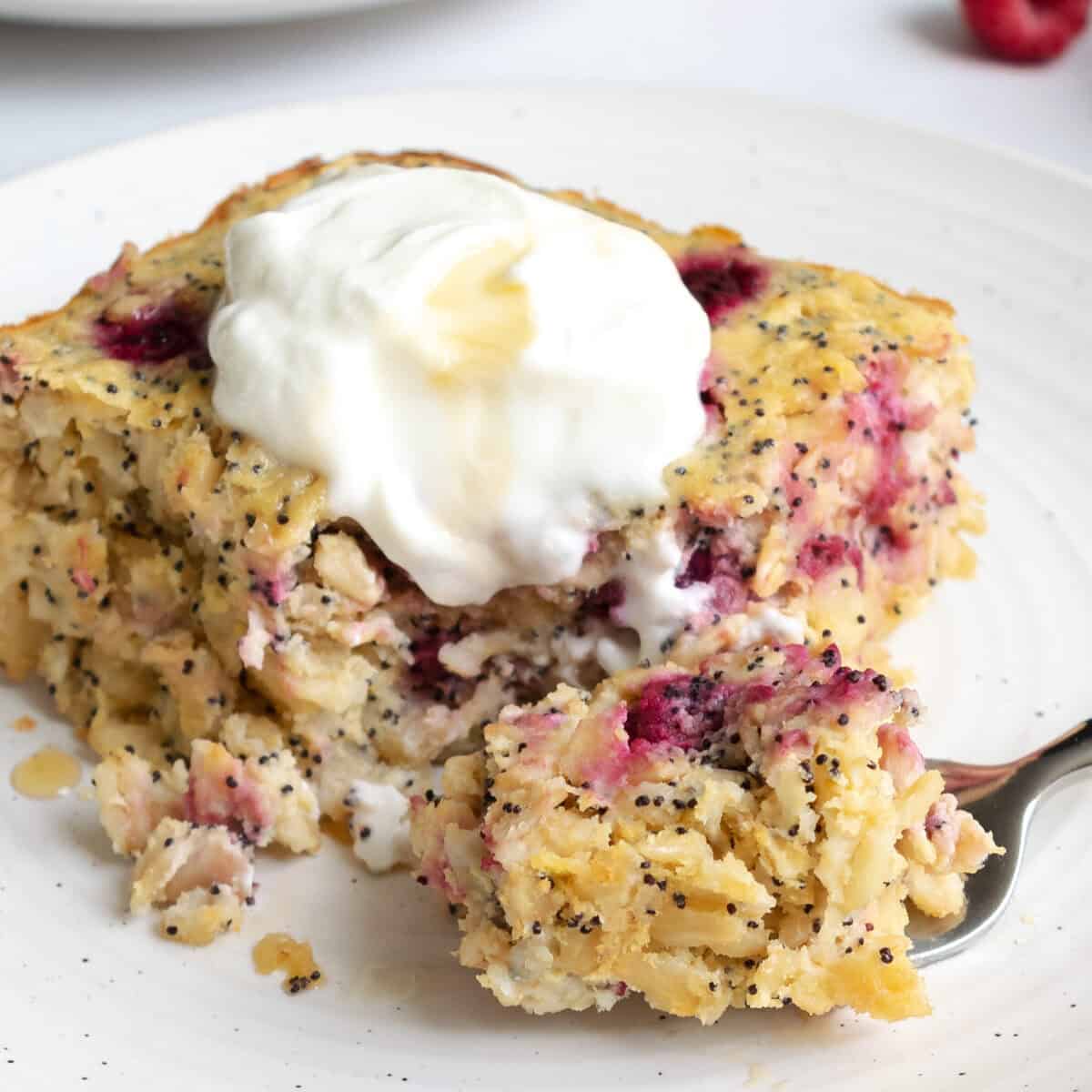 Lemon Raspberry Protein Baked Oatmeal