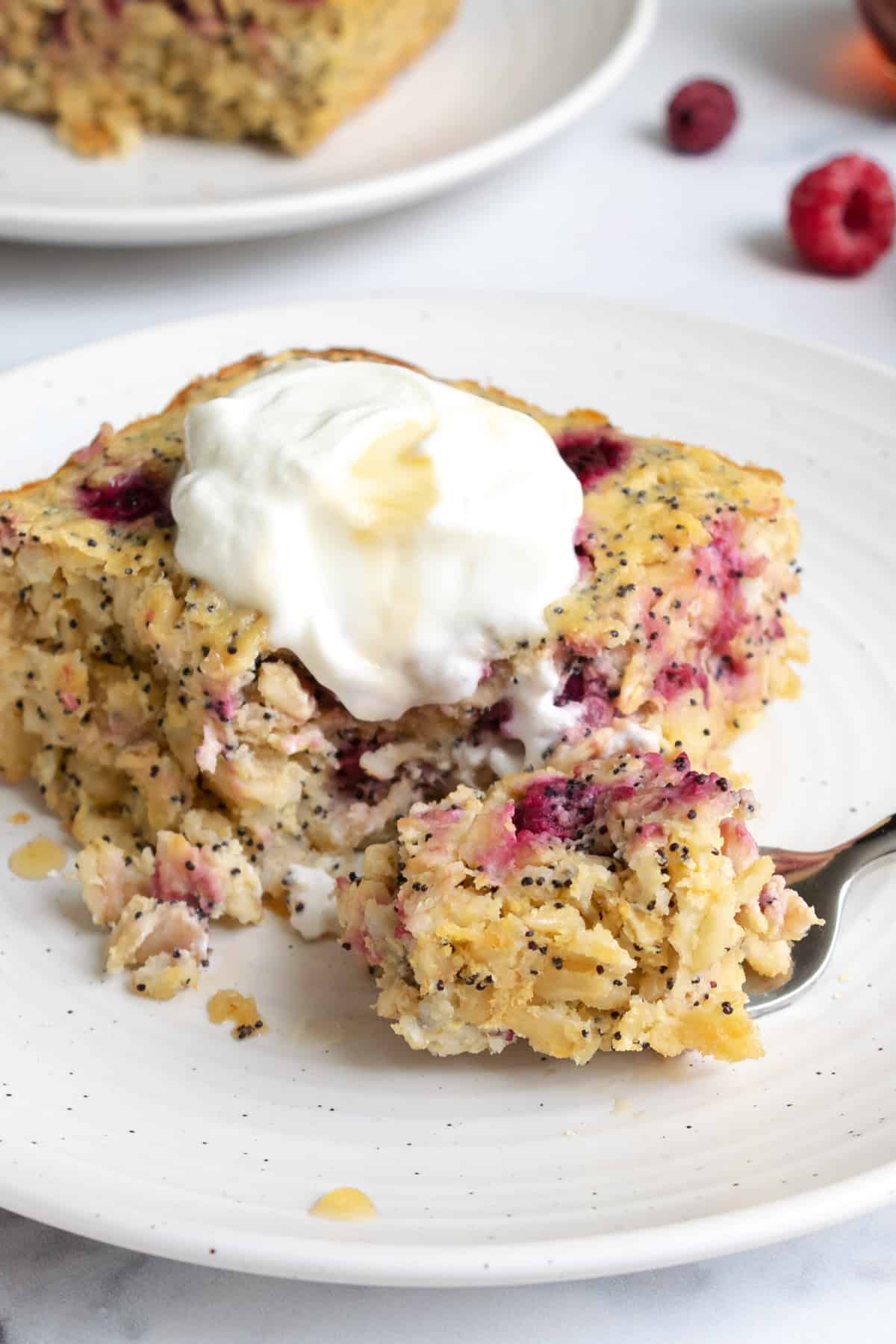 Lemon Raspberry Protein Baked Oatmeal