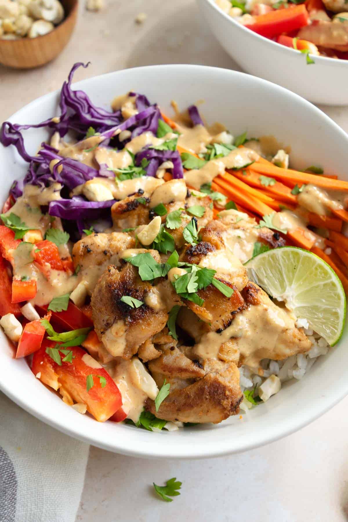 Miso Peanut Chicken Bowls - Emily Maude Nutrition
