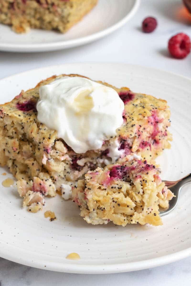 Lemon Raspberry Protein Baked Oatmeal
