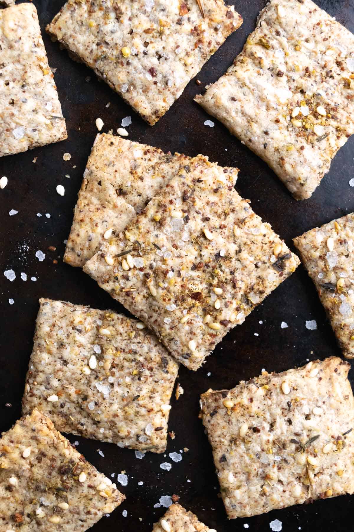 Sourdough Discard Crackers with Seeds and Za'atar - Emily Maude Nutrition