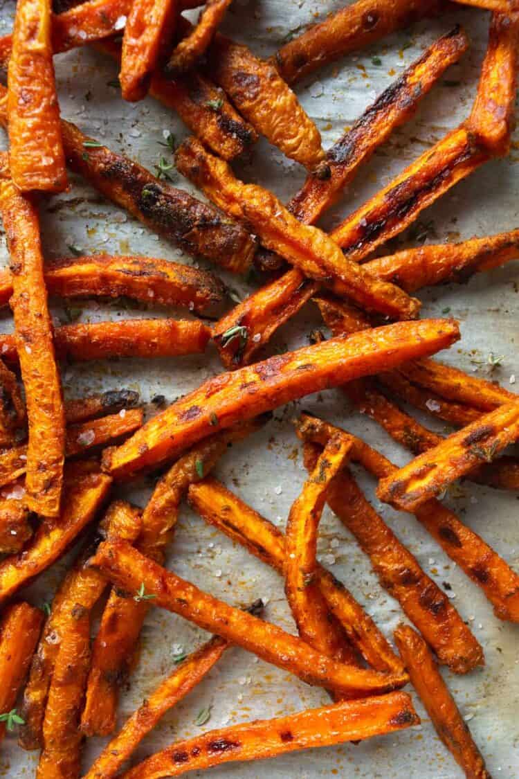 Baked Carrot Fries with Paprika Garlic Aioli - Emily Maude Nutrition
