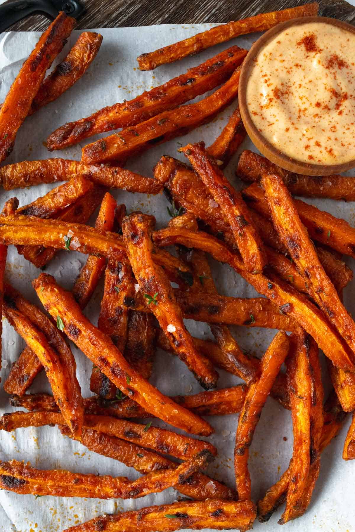 Baked Carrot Fries with Paprika Garlic Aioli - Emily Maude Nutrition