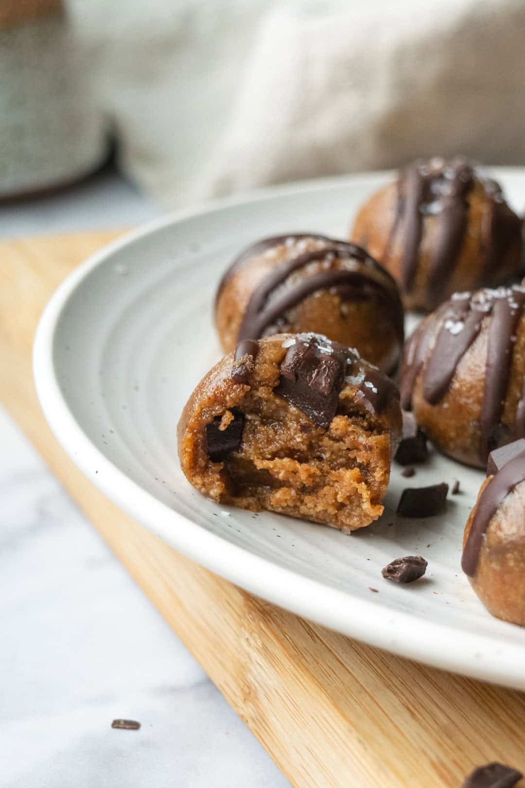 Chocolate Chunk Cookie Dough Bites - Emily Maude Nutrition